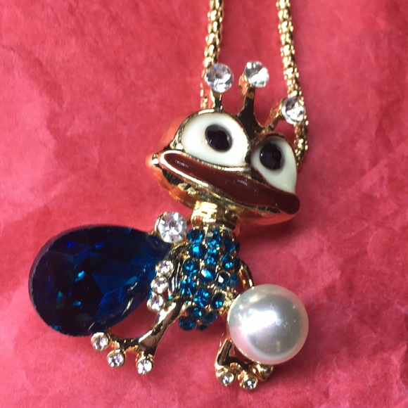 Jewelry | Gold Tone Cartoon Style Jeweled Frog Wcrown | Poshmark